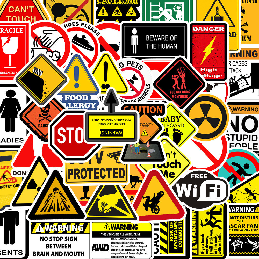 Warning Sign Series 03 Stickers 50Pcs/Set Caution Warning Marking ...