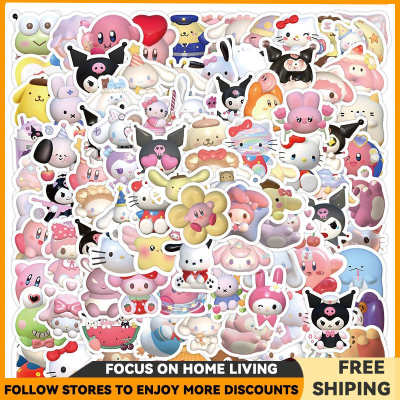 100pcs Sanrio 3D Stickers Waterproof PVC Sticker For Cup Luggage Phone ...