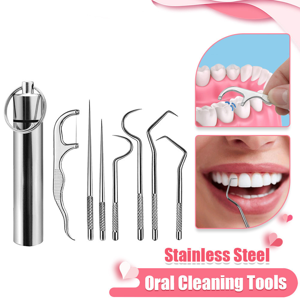 Stainless Steel Toothpick Set Reusable Toothpicks Tooth Flossing Tartar ...