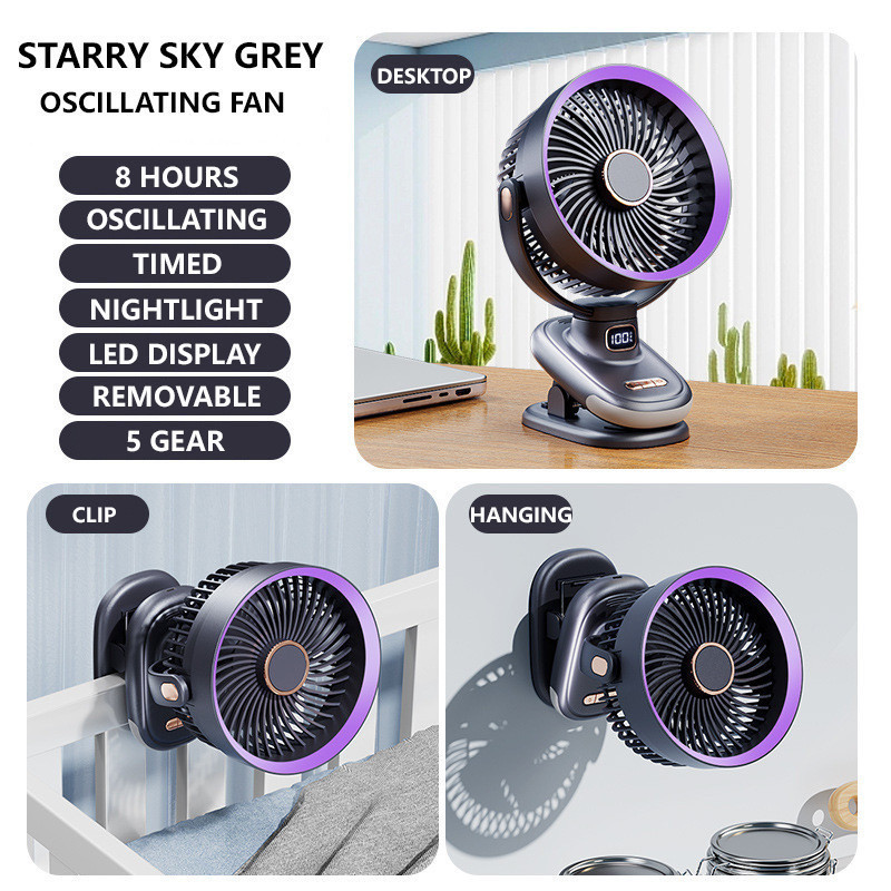 【SG Stock】Wireless Auto Rotate Fan Portable Fan Strong Wind 10000mAh ...