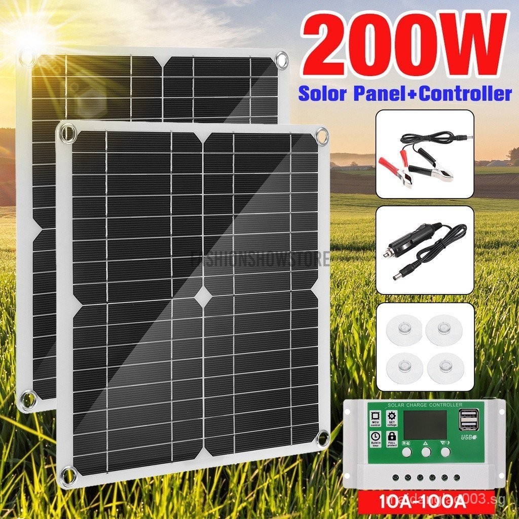 200W Solar Panel Kit 60A/30A Flexible Solar Battery Charger Panel ...