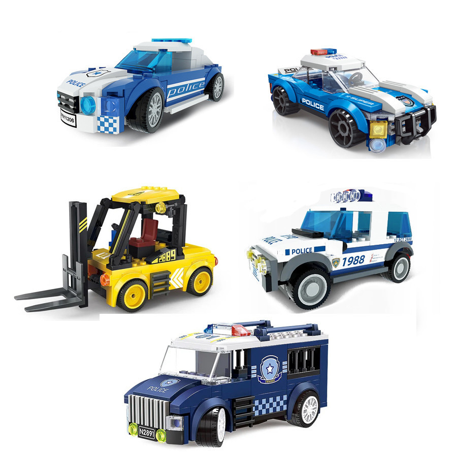 5 Style City Police Car Truck Engineering Vehicle Building Block Car ...
