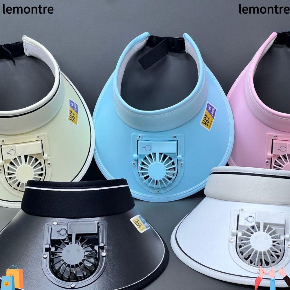 LEMONTRE Fan Sun Hat, With Fan Breathable Panama Cap, Outdoor Wide Brim ...