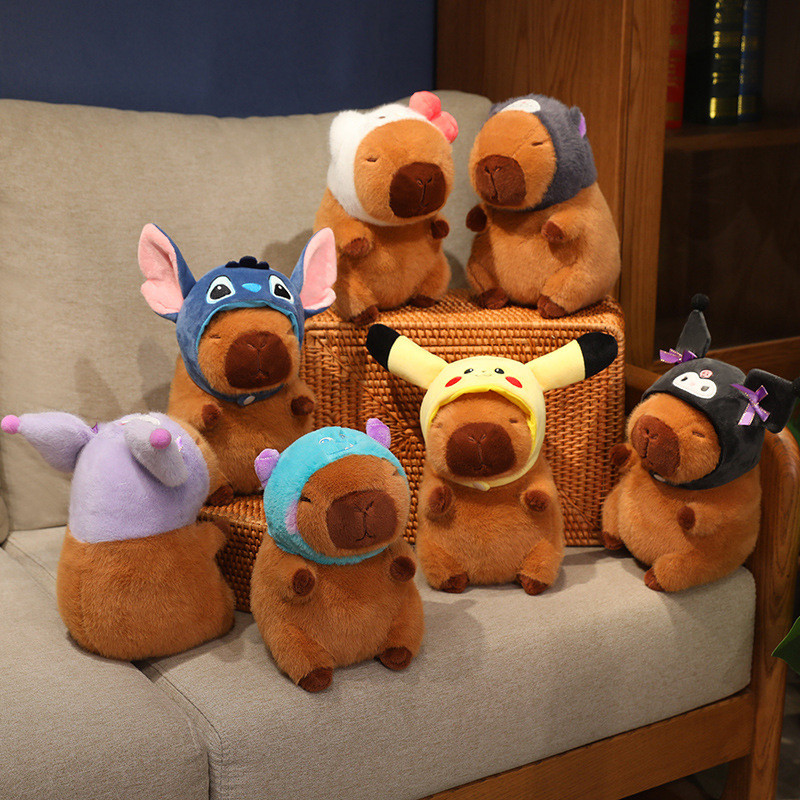Kawaii Headgear Capybara Plush Toys Cartoon Animal Stuffed Doll Pikachu ...