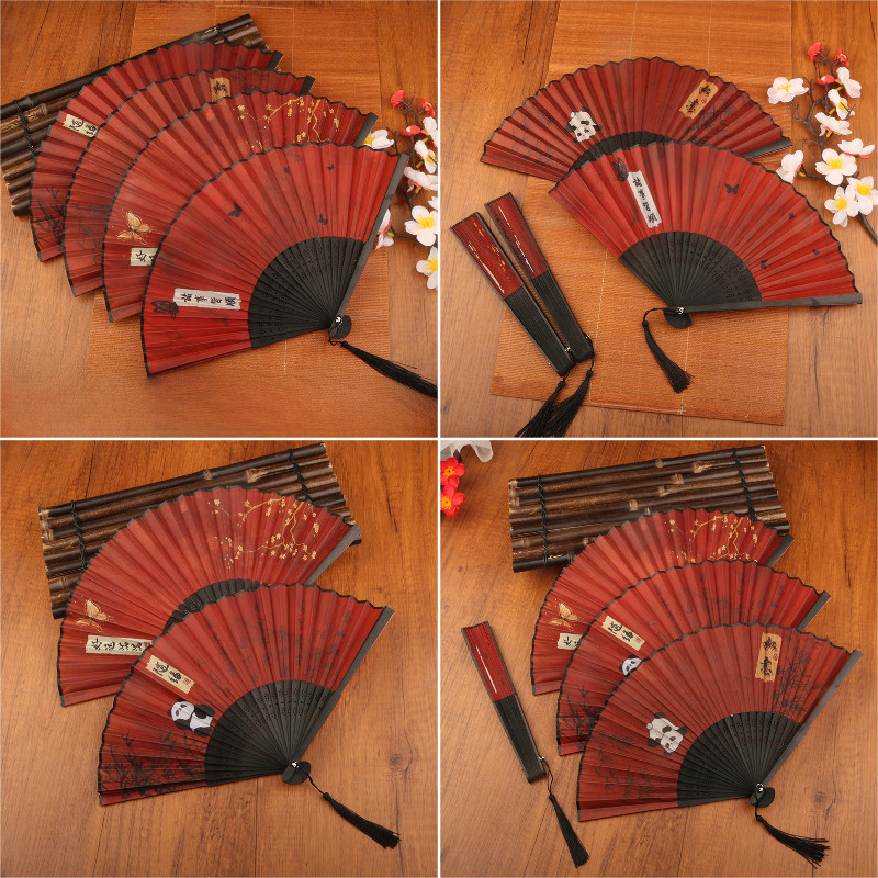 Chinese Red Bamboo Fan Traditional Chinese Plum Blossom Fans Vintage ...