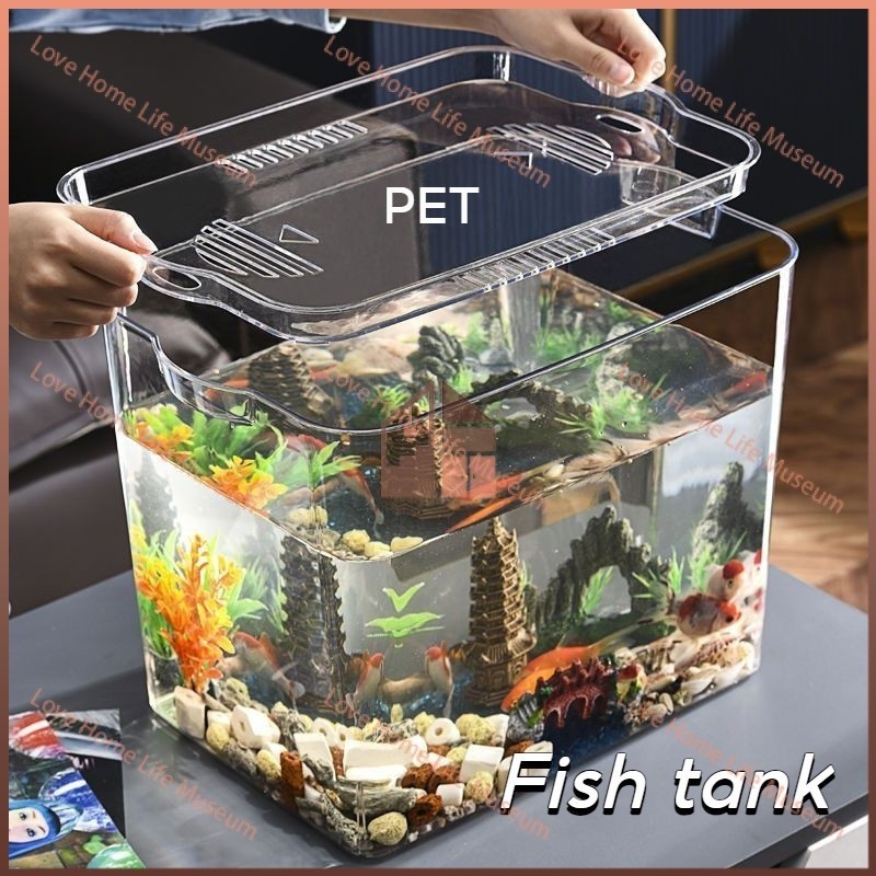 PET Transparent Fish Tank Aquarium with Cover, aquarium, storage box ...