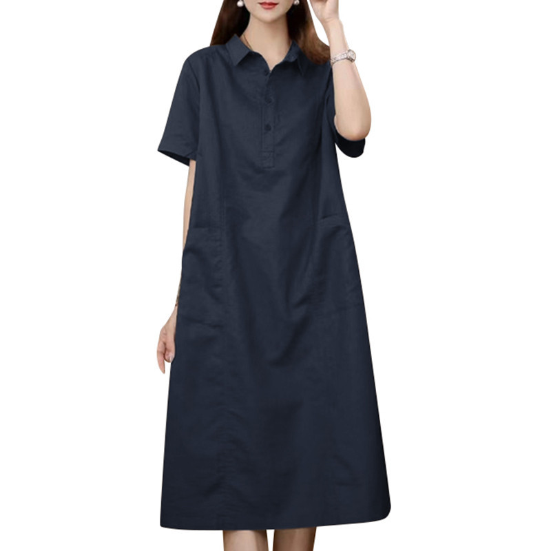 Women Korean Fashion Daily Short Sleeve Patch Pocket Shirtdresses ...