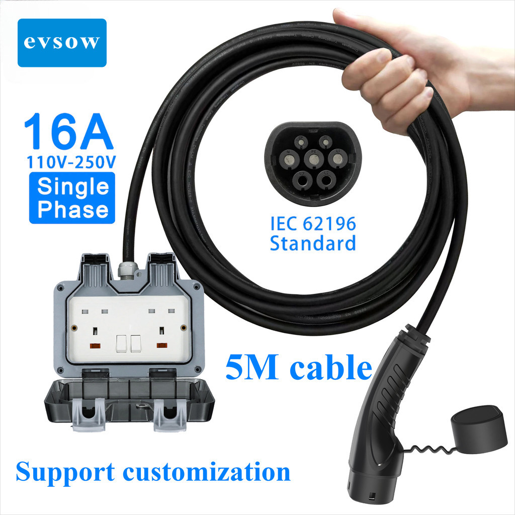 evsow Electric Car Side Discharge Plug EV Type2 16A Charger Cable with ...