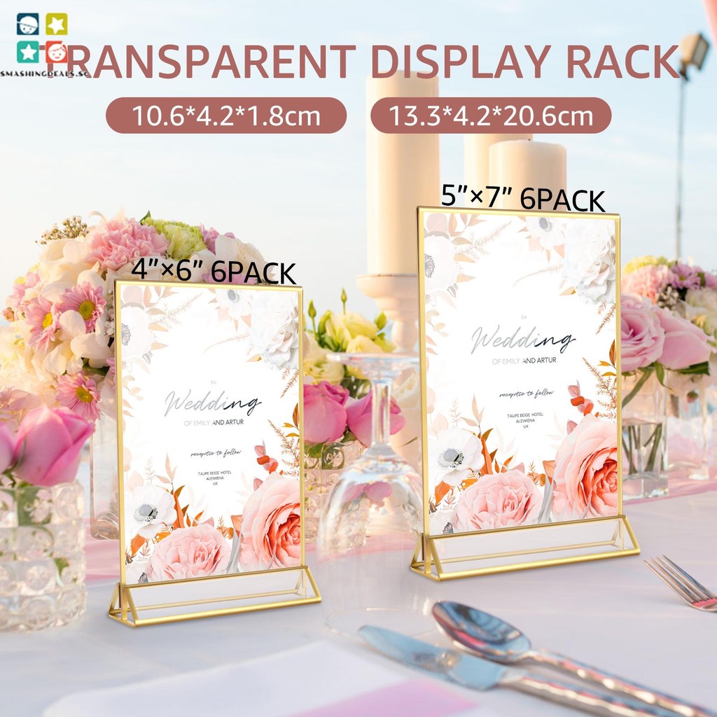 6Pcs Acrylic Sign Holder Clear Double-Side Display Stand Gold Border ...