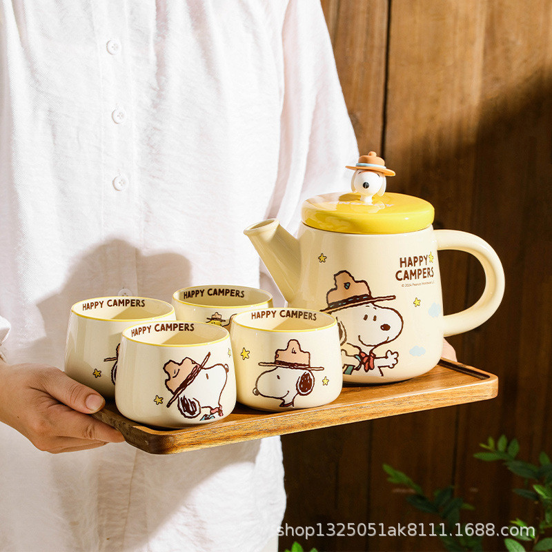 [Snoopy] Outdoor series one pot and four cups gift box with tray [SK ...