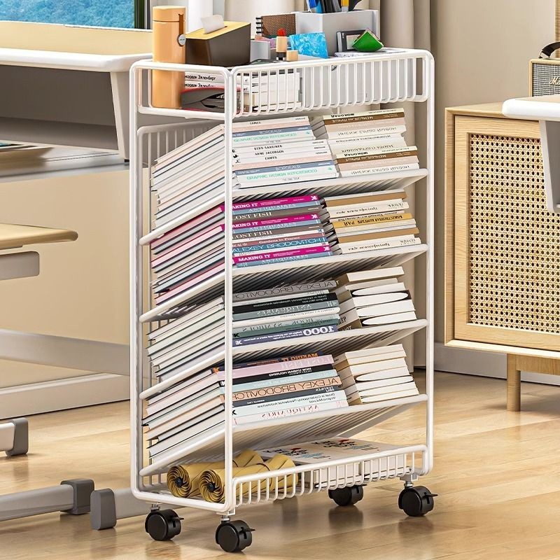 Youqin Movable Bookshelf with Wheels Study Table Side Storage Classroom ...