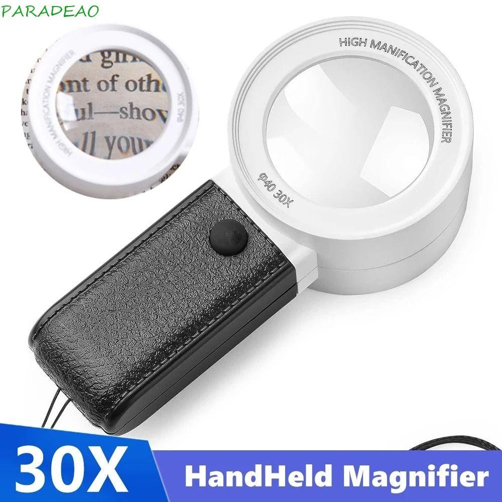 PARADEAO 30X Magnifying Glass, With 4 LED Light Double Llayer Handheld ...