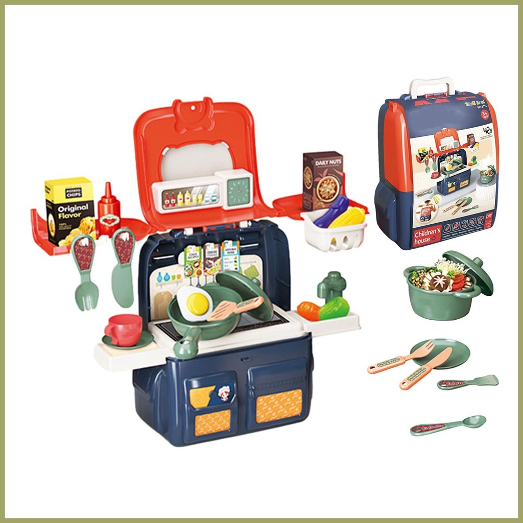 Kitchen Kids Play Set Pretend Toy Kitchen Play Set Backpack Realistic ...
