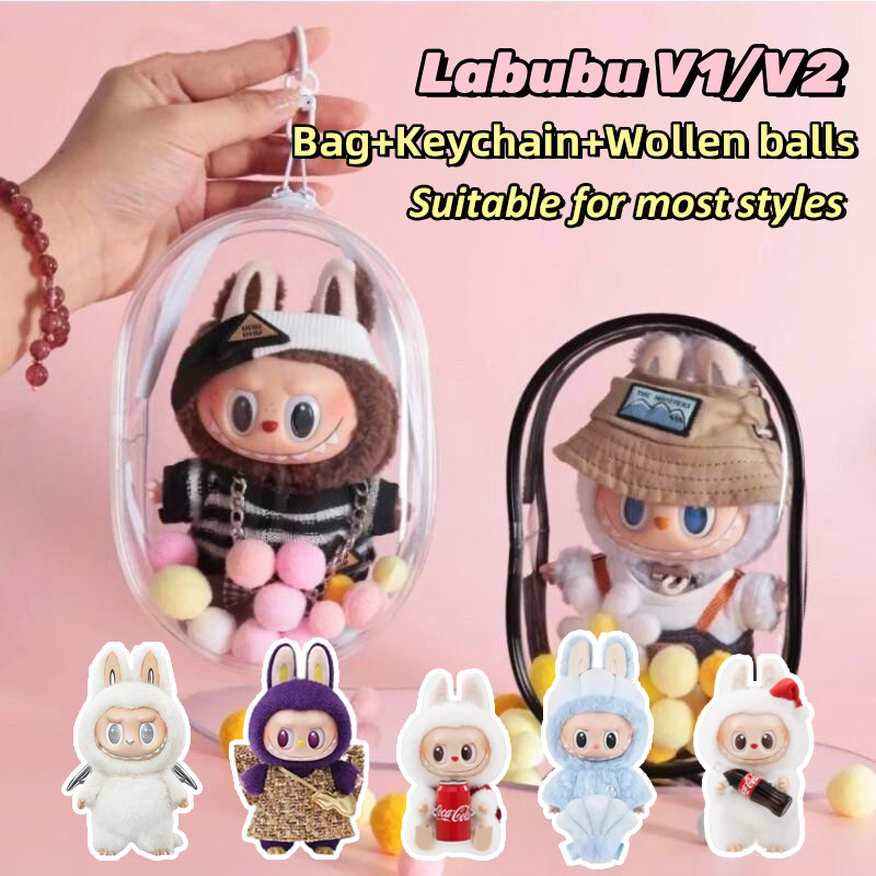 V2/V1 Labubu Transparent Protective Bag Labubu Macaron Dustproof ...