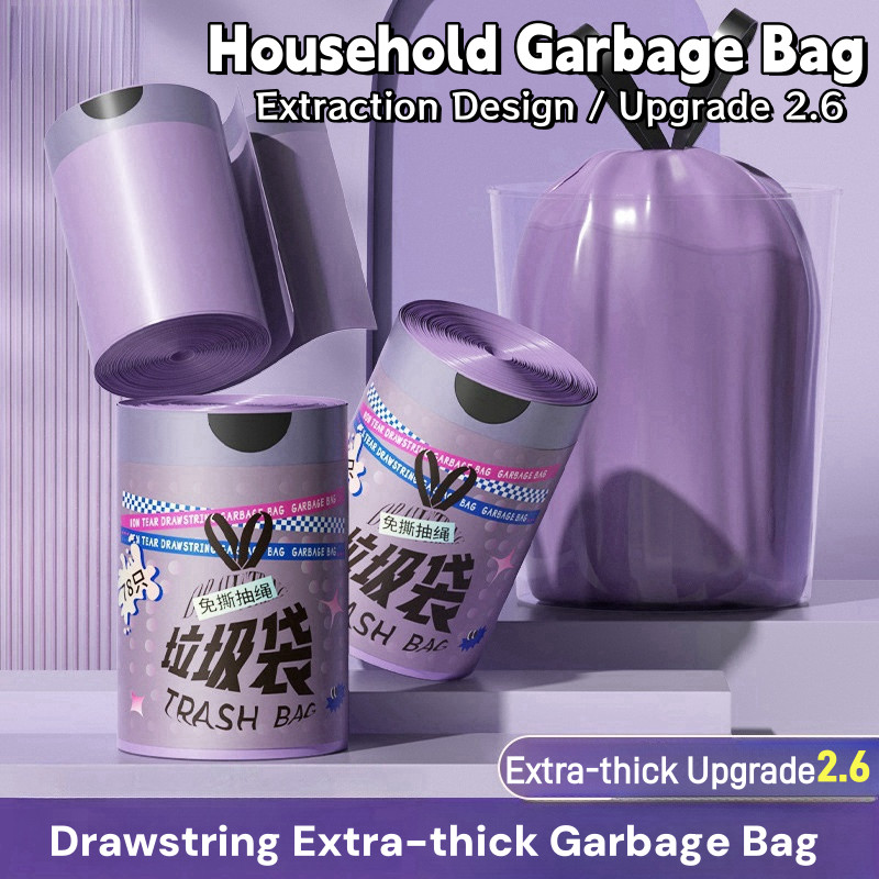 [SG] 3roll/234pcs Household Garbage Bags Extra-thick Rope-drawing Trash ...