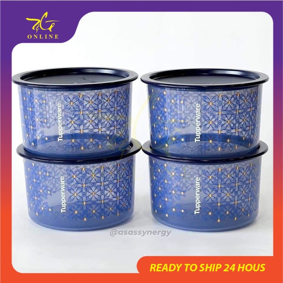 Tupperware 950ml One Touch Canister Topper Junior Small Bekas Kuih Raya Royale Blue Biru Storage ...