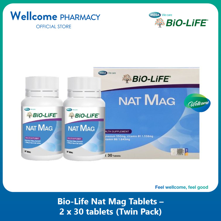 Bio-Life Nat Mag Tablets with Magnesium, Vitamin B1 & B6 - 2 x 30's ...