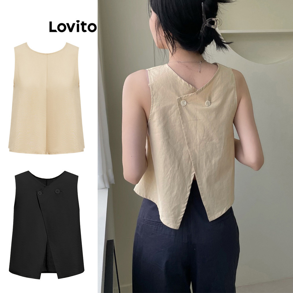 Lovito Casual Tank Top Plain Split Back Tank Top for Women L77ED069 ...