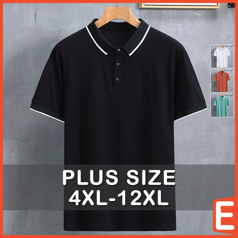 [4XL-12XL] Plus Size Polo Shirt Men Korean Collar Short Sleeve Black White Tee Shirts Man Casual ...