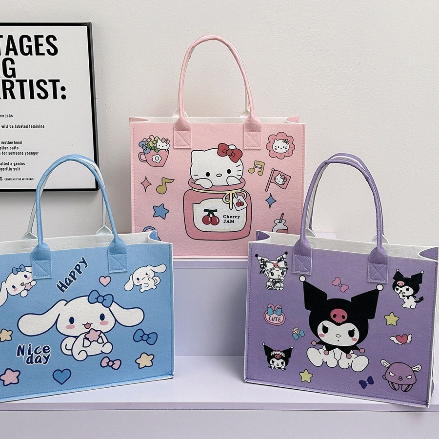 Sanrio Felt Carry Bag Cartoon Large Capacity Kuromi Melody Cinnamoroll ...