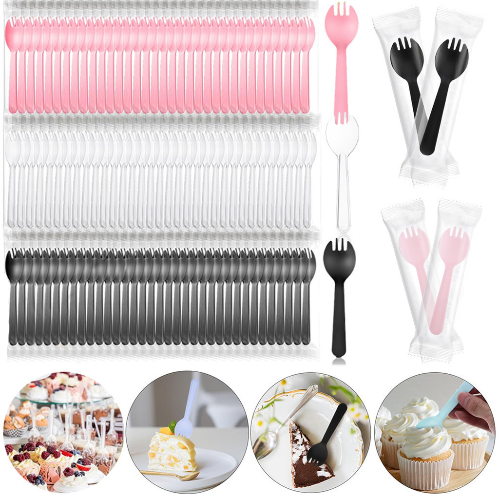 50PCS Creative 2-in-1 Sporks Individual packaging Disposable Plastic ...