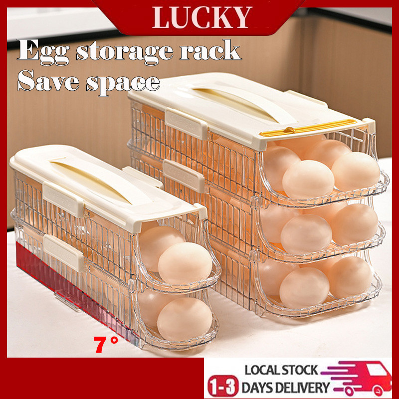【SG Seller 🚚】Egg Storage Box Egg Storage Rack Holder Automatic Rolling ...