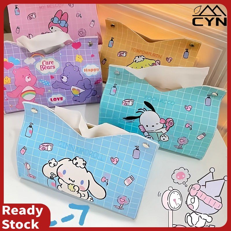 Sanrio Tissue Case Anime Hello Kitty Tissue Bag Kuromi PU Leather Paper ...