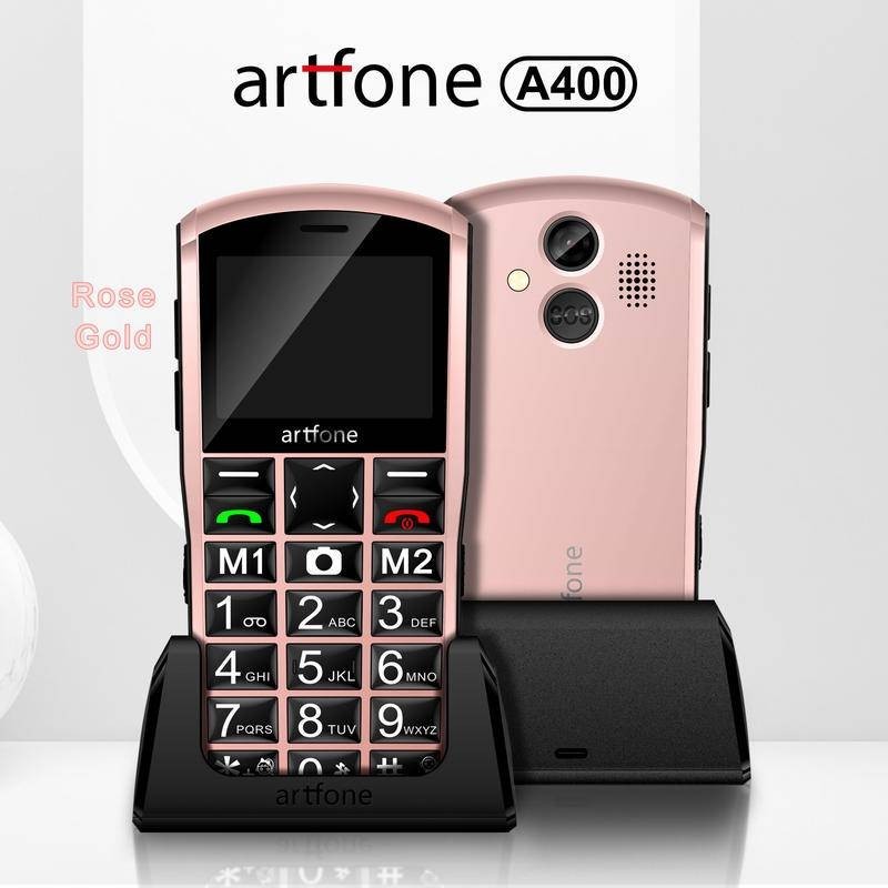 artfone A400 4G rose gold cell phone features large buttons for easy ...