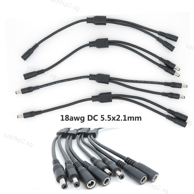 4 types 18awg 2 way DC 5.5x2.1 male female to 2 male female Splitter ...