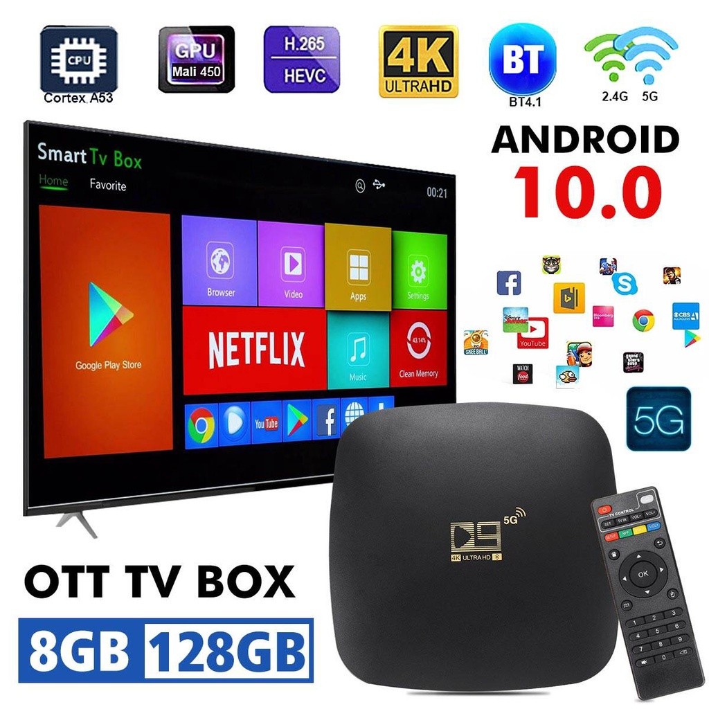 D9 Tv Box 8G RAM+128G ROM HD Smart TV Box 4K 5G Android 10.0 Suitable ...