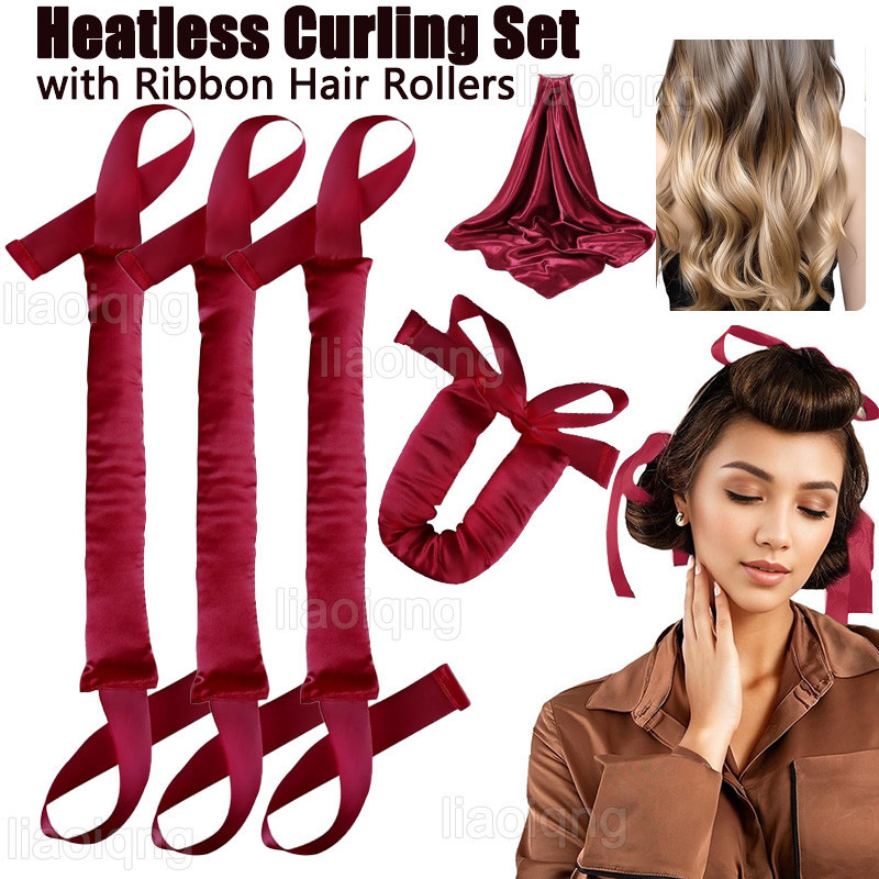 Heatless Hair Curling Set with Ribbon Hair Rollers for Heatless Curls ...