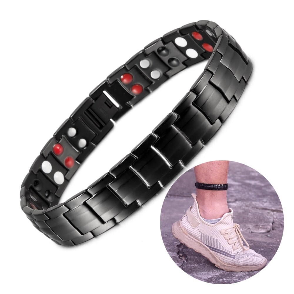 Vinterly Black Magnetic Anklet for Men 26cm Health Energy Balance ...