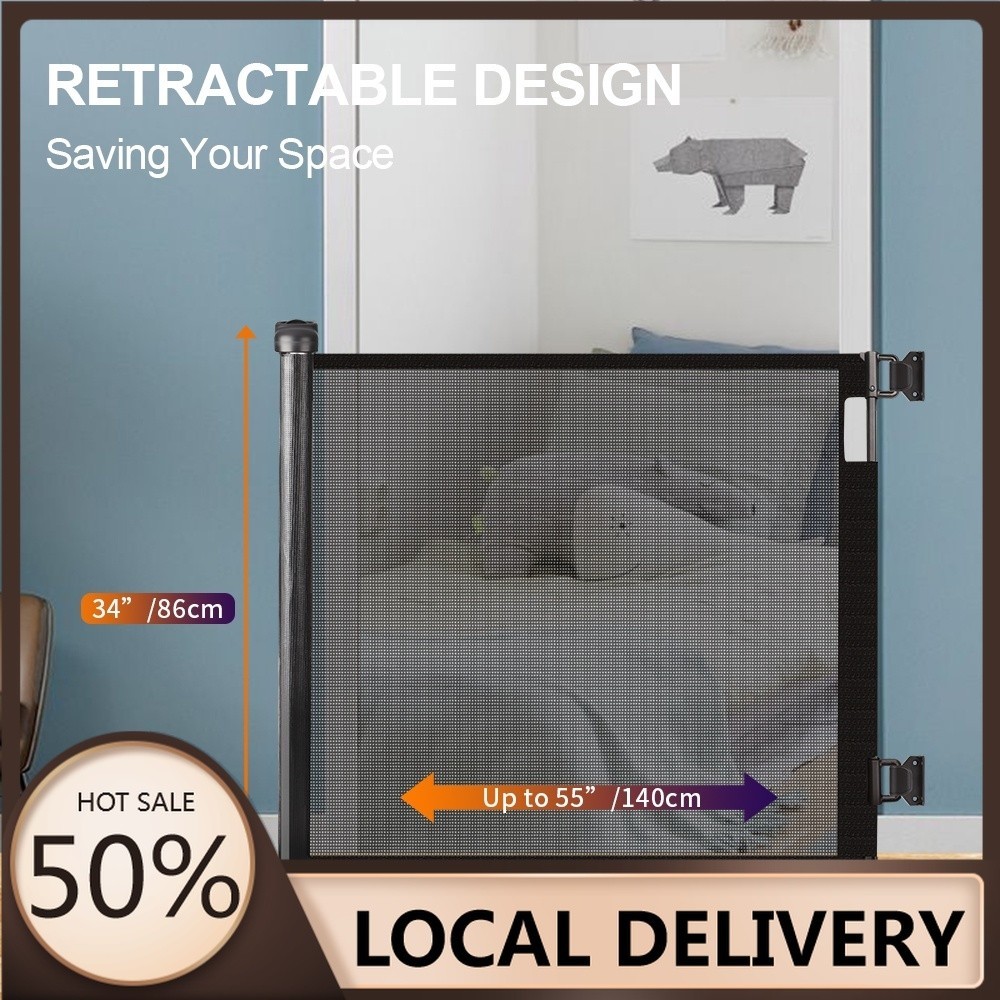 White/Black/Gray Retractable Baby Safety Gate Child Barrier Extra Wide ...