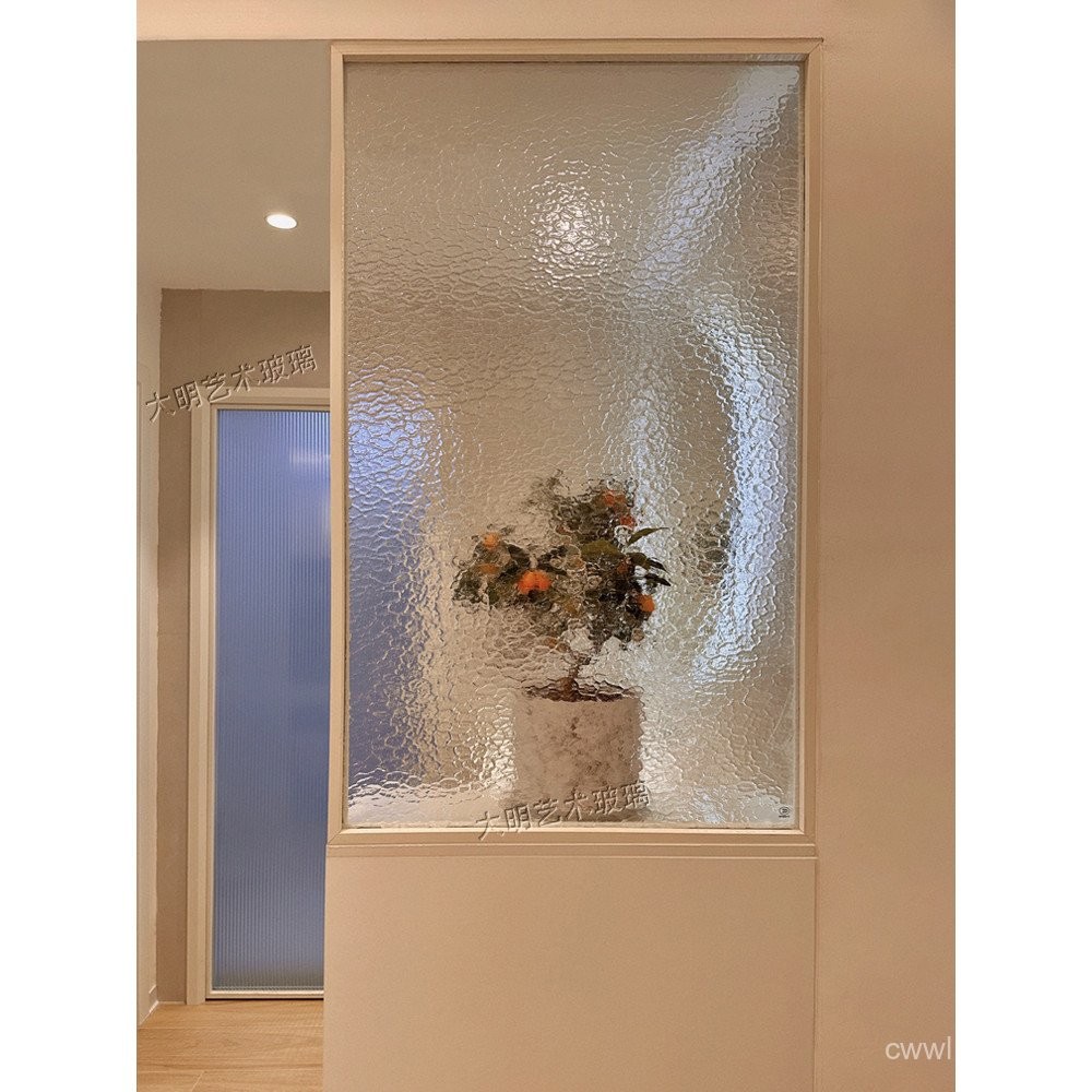 Bathroom Half Wall Ultra White Silver Ripple Stone Pattern Tempered Art ...