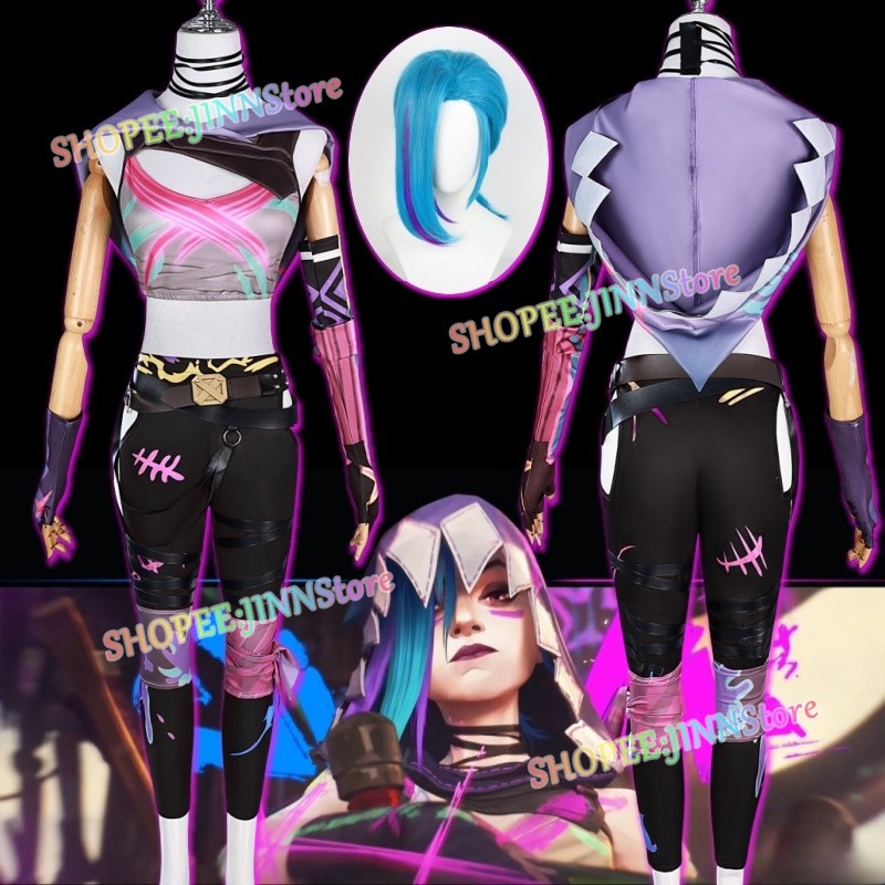 - JINN - JINX POWDER Cosplay Costume Arcane Fractured Jinx Uniform&Wig ...
