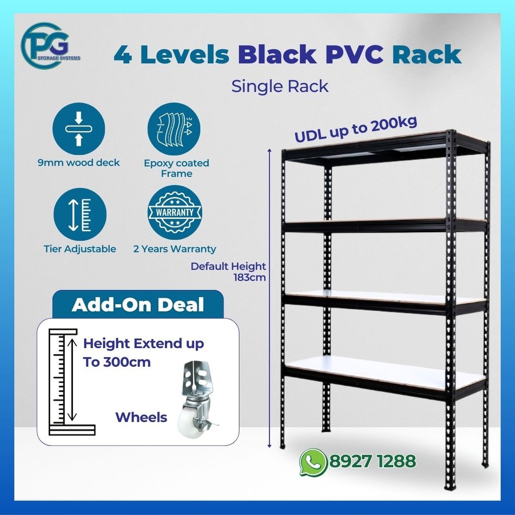 PG Single Rack - 4 Levels PVC Wood Deck Black Boltless Racking | Shopee ...