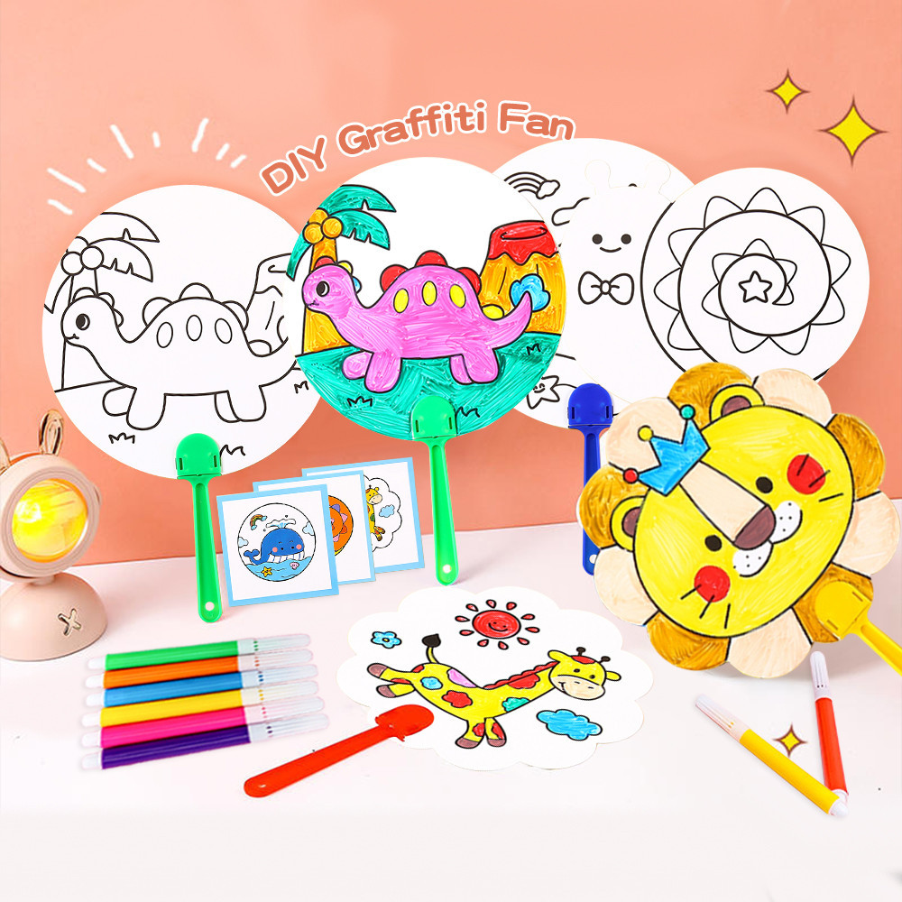 Aikoky DIY Cute Fan Coloring Art Craft Toy Early Learning DIY Paper Fan ...