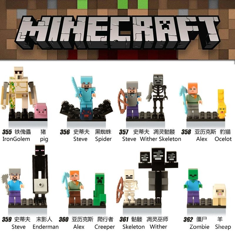 Minecraft Wither Skeleton Zombie Enderman Spider Iron Golem Mini Figure ...