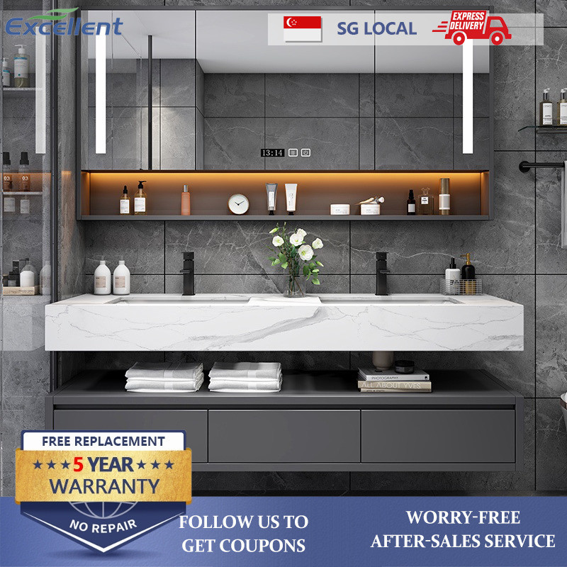 EX Bathroom Cabinet Luxury Bathroom Rock Light Panel Intelligent Solid ...