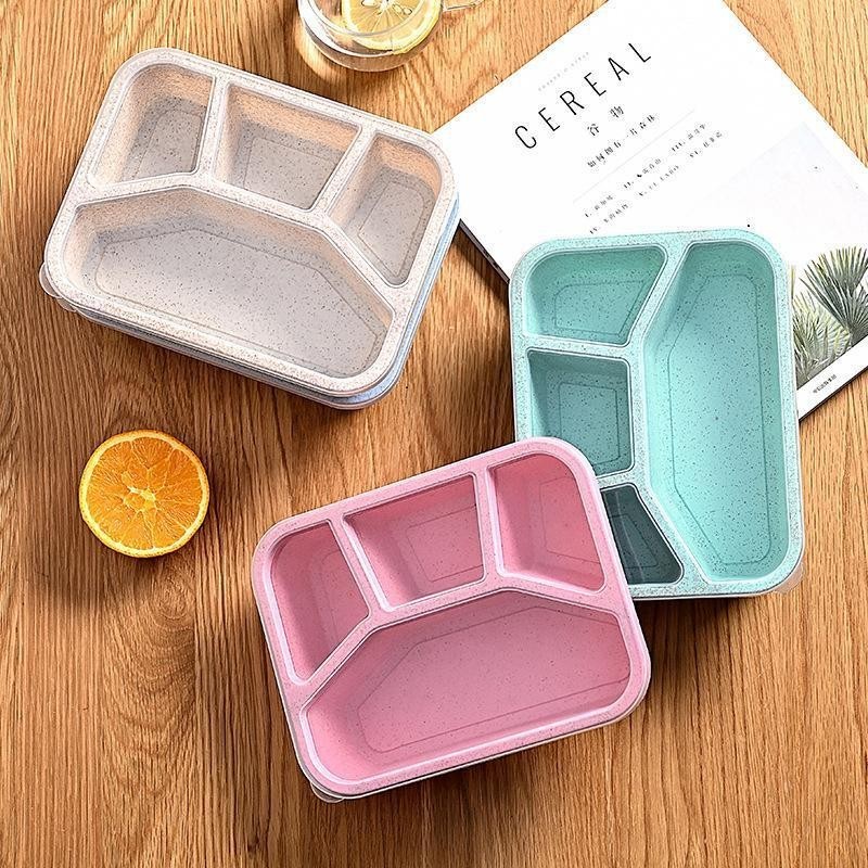 Wheat Lunch Box 4 Grids Happy Food Grade Wheat Straw Diasing Lunch Box ...