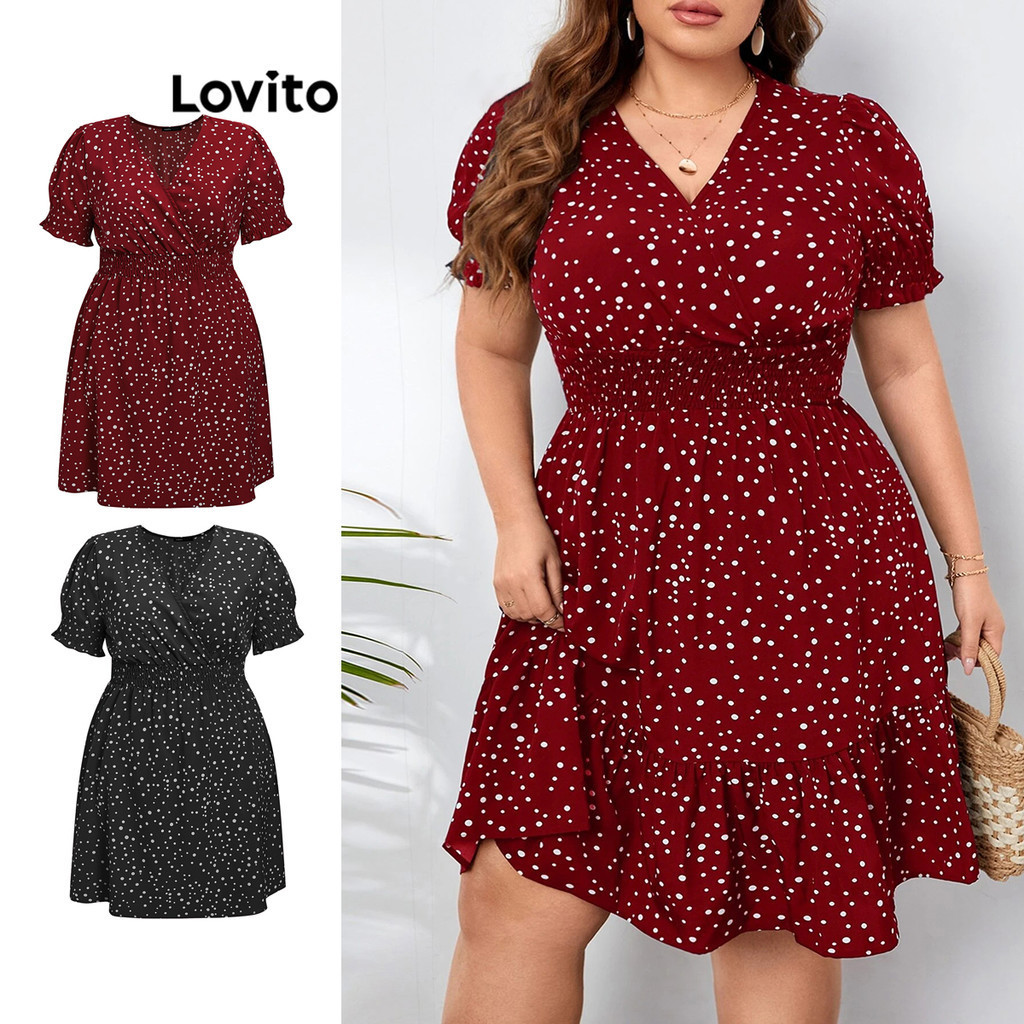 Lovito Plus Size Curve Boho Polka Dot Pattern Dress for Women LBE05151 ...