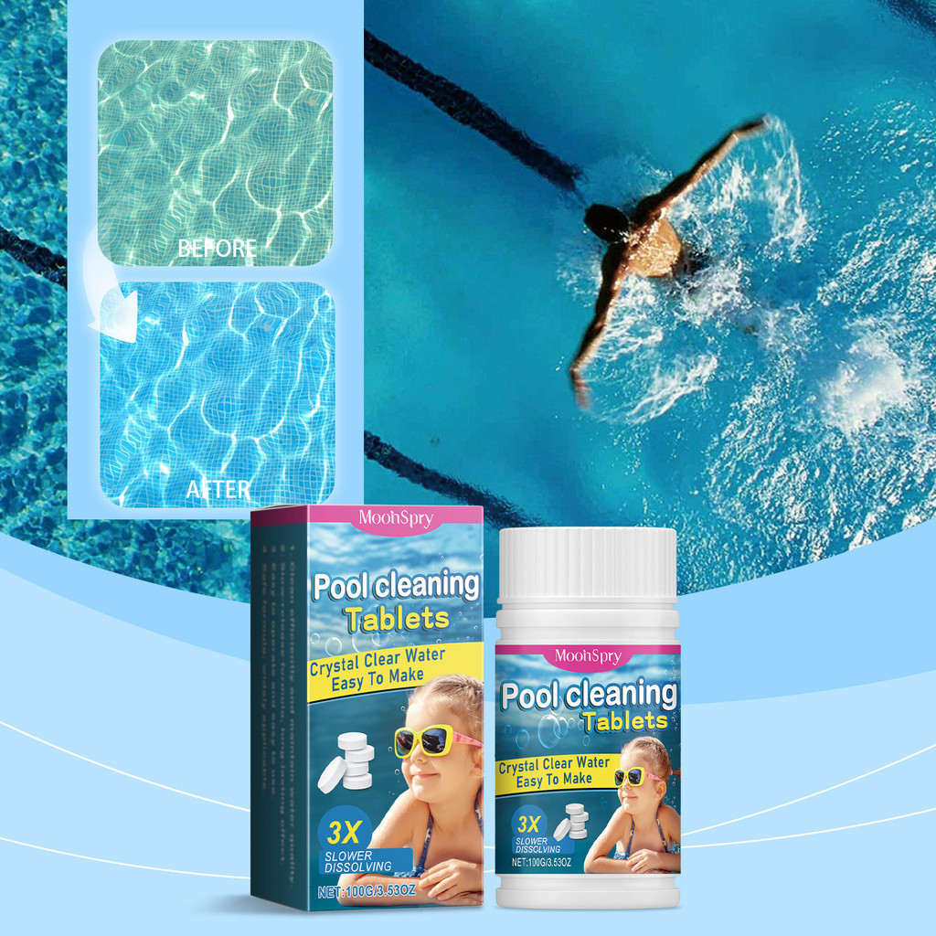 100g MoonSpry Pool Cleaning Extended-Release Tablets Pool Water ...