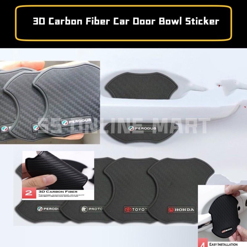 4Pcs/Set 3D Carbon Fiber Car Door Bowl Sticker Car Handle Paint ...