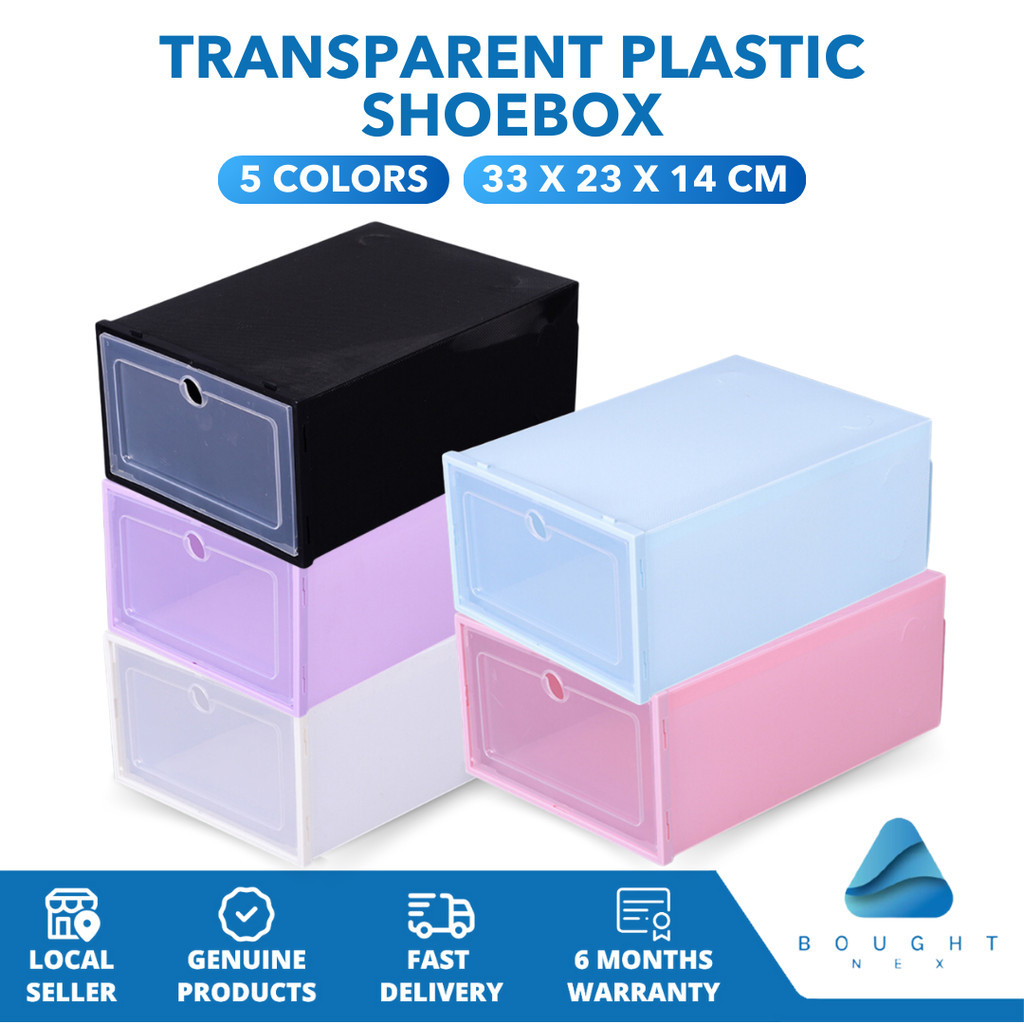 Transparent Plastic Shoebox 33x23x14cm Flip Box Shoe Storage Stackable ...