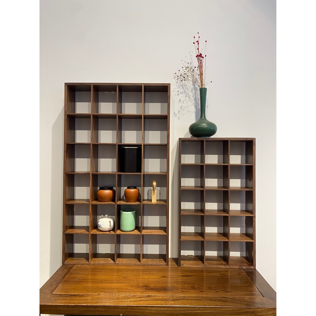 J-H/Black Walnut Tea Room Display Cabinet Tea Set Grid Storage Rack Tea ...