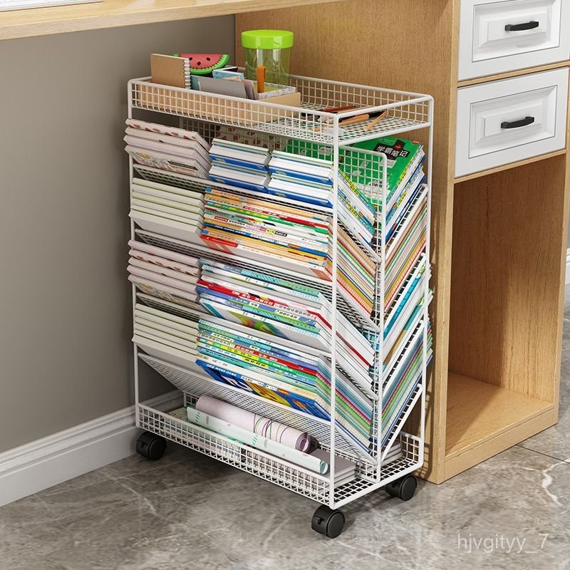 H-Y/Movable Small Bookshelf Beside Desk for High School Students, Book ...