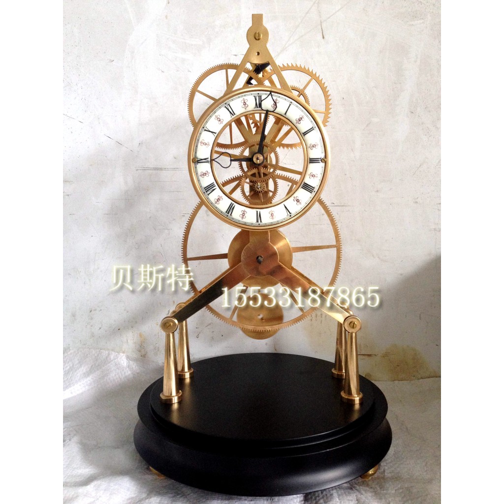 Gold-plated Round Skeleton Clock|Antique Style Clock with Winding ...