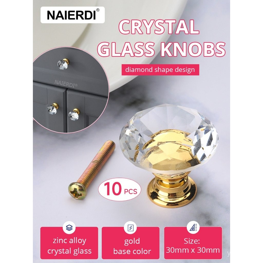 NAIERDI 10PCS 30mm Diamond Shape Drawer Cabinet Knobs Crystal Glass ...