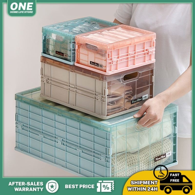 Storage box plastic foldable transparent with lid for clothes toys ...