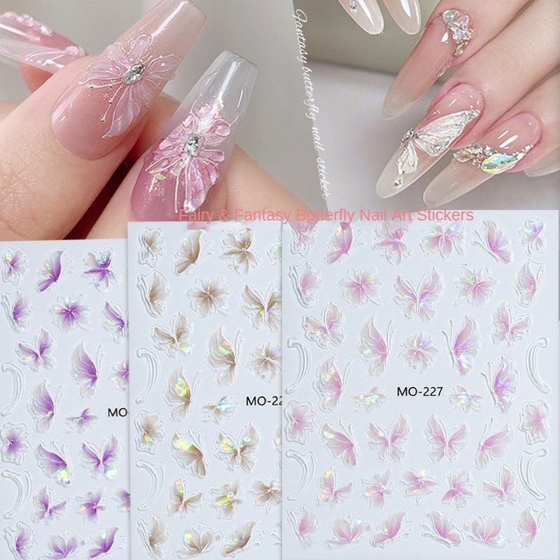 5D embossed shell light fantasy butterfly nail art sticker / Symphony ...